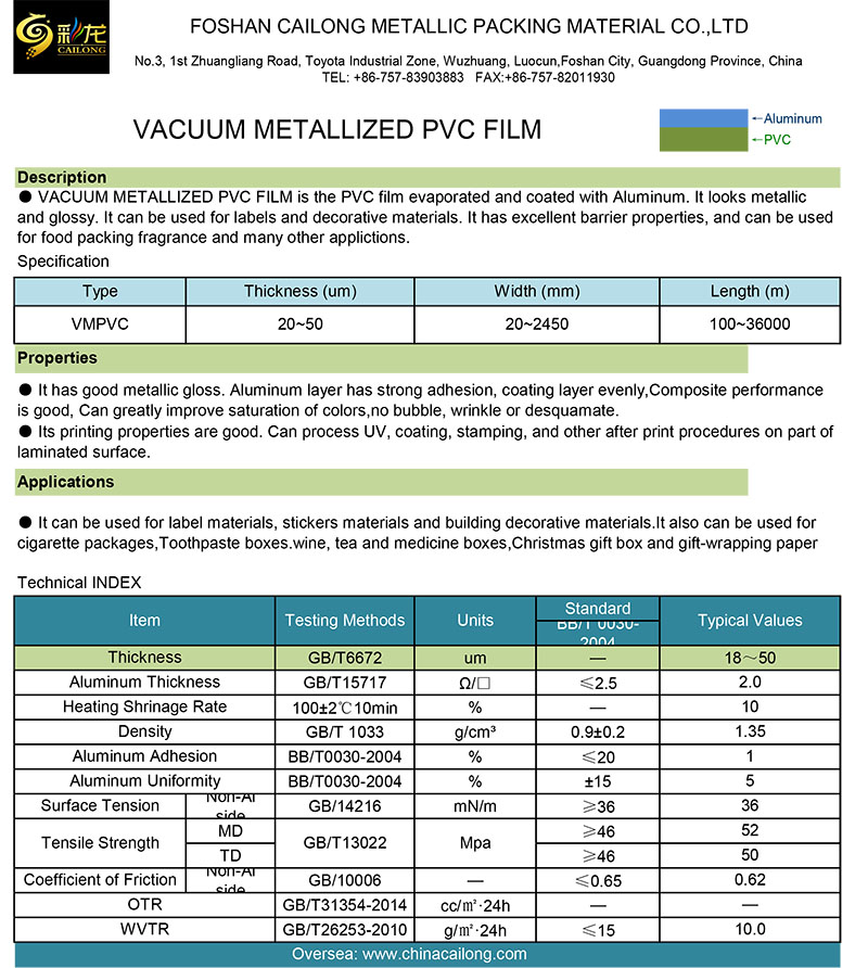 Metallized PVC Film - 佛山市彩龙镀膜包装材料有限公司